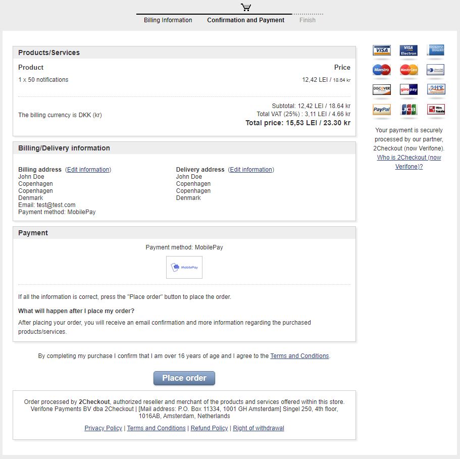 MobilePay | Documentation | 2Checkout